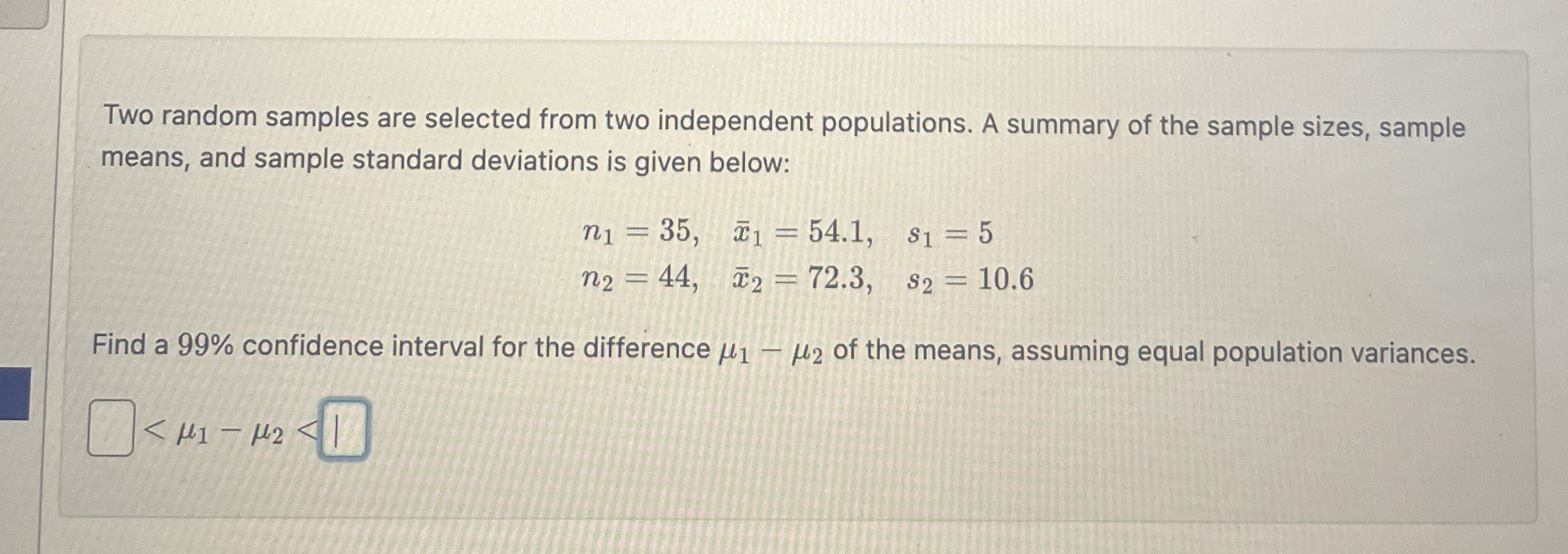 Solved Two random samples are selected from two independent | Chegg.com