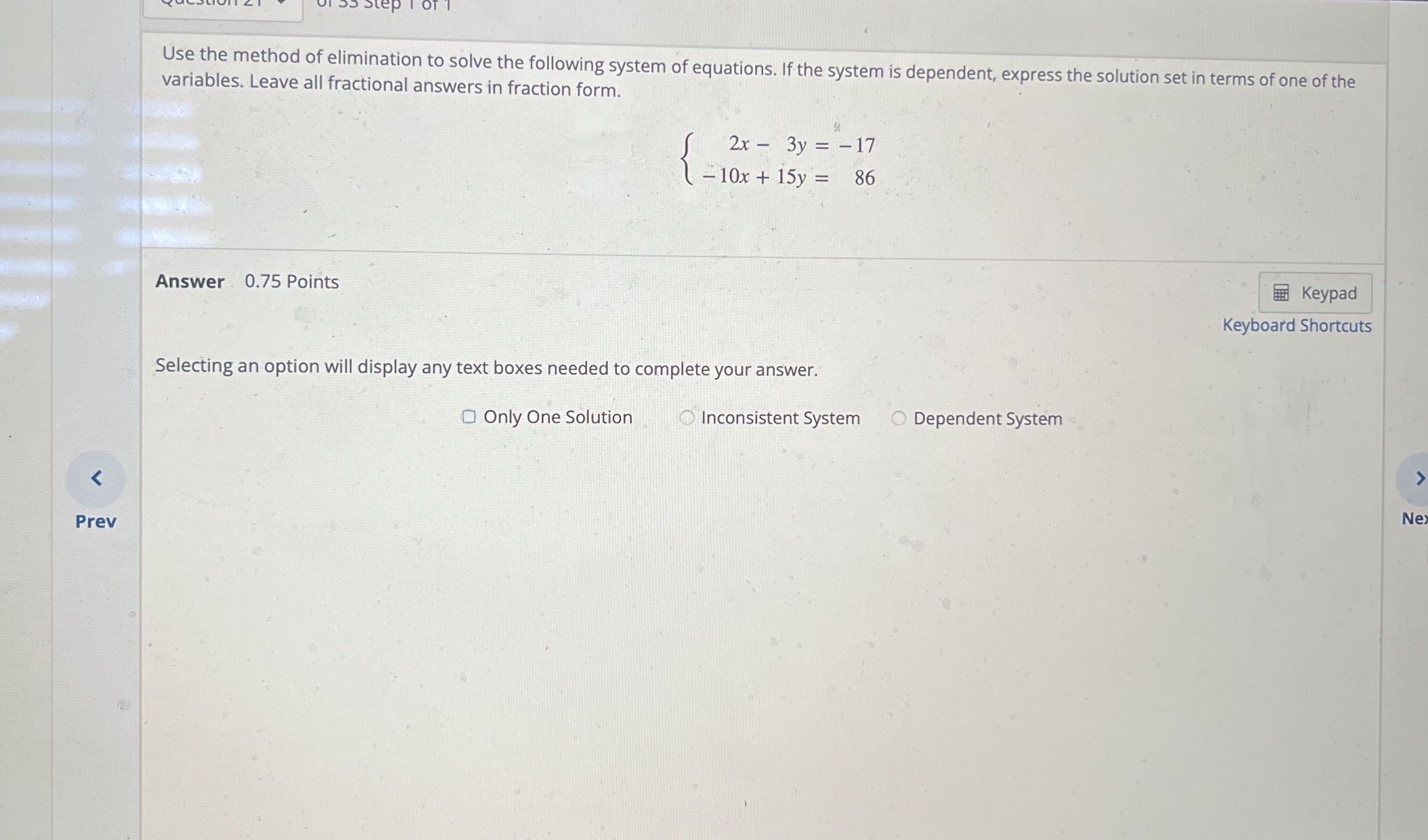 Solved Use the method of elimination to solve the following | Chegg.com