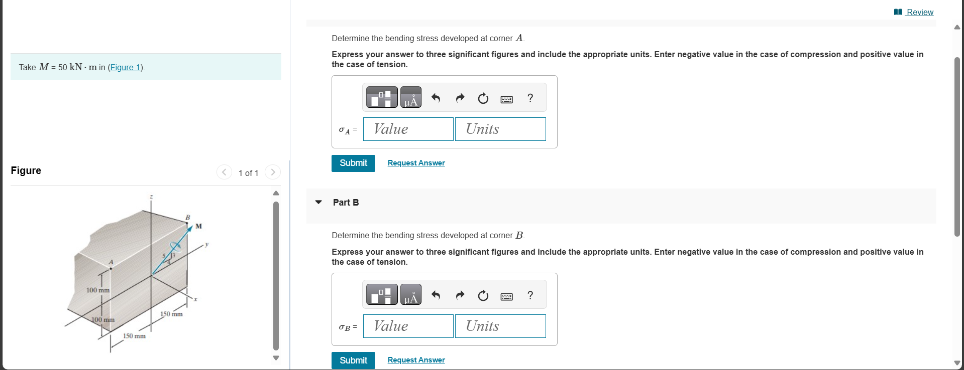 Solved Determine the bending stress developed at corner \( | Chegg.com