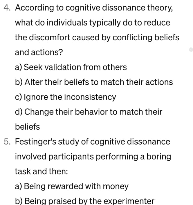 Solved According to cognitive dissonance theory, what do | Chegg.com