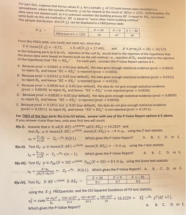 Solved For part 9(e), suppose that bonus values X:s for a | Chegg.com