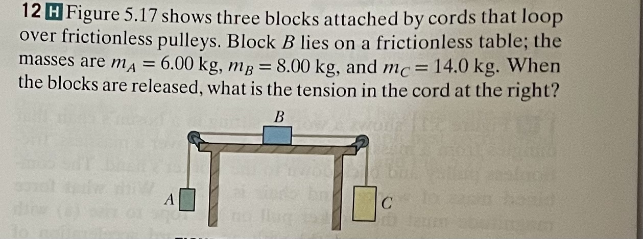 Solved 12 ﻿Higure 5.17 ﻿shows three blocks attached by cords | Chegg.com