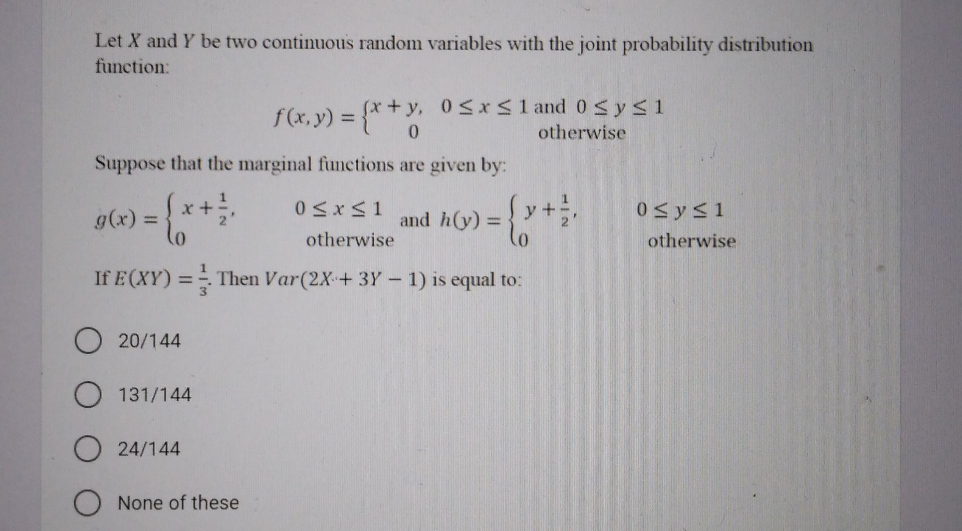 Solved Let X and Y be two continuous random variables with | Chegg.com