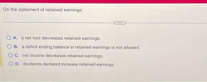 Solved On the statement of retained earnings: A. a net loss | Chegg.com