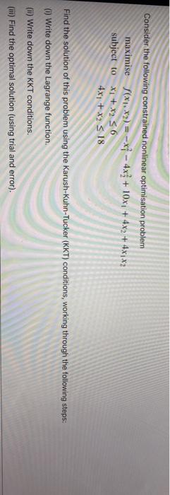 Solved Consider the following constrained nonlinear | Chegg.com