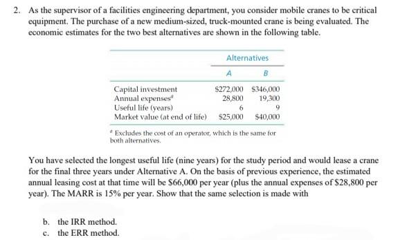 Solved I need help finding the IRR and ERR methods. steps of | Chegg.com
