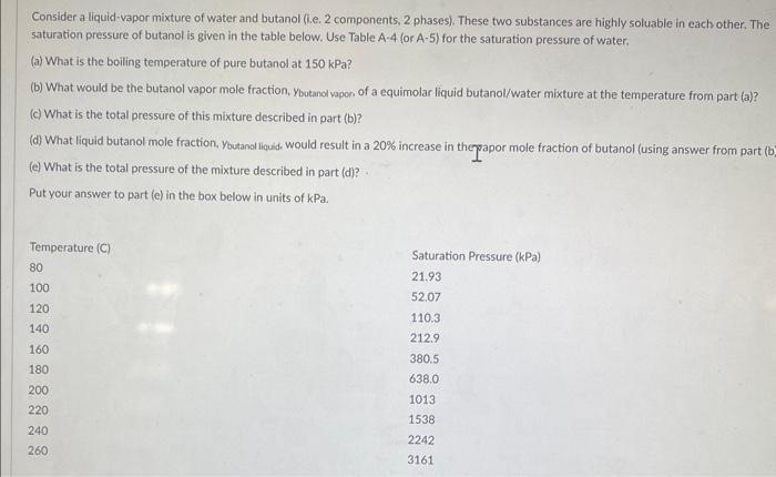 Solved Consider a liquid-vapor mixture of water and butanol | Chegg.com