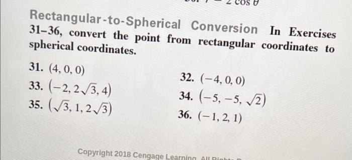 Solved Rectangular-to-Spherical Conversion In Exercises | Chegg.com