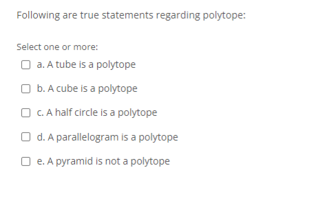 Solved What are regarded as polytope? 1. A tube is 2. A cube | Chegg.com