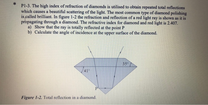 Solved P1-3. The high index of refraction of diamonds is | Chegg.com