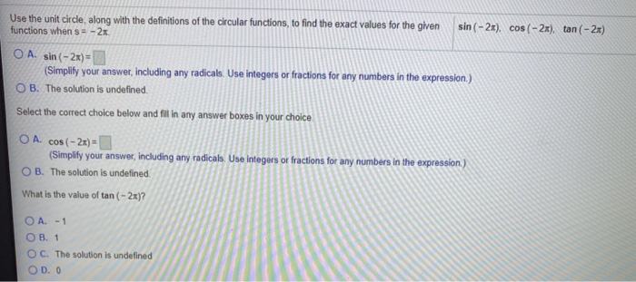 Solved Use the unit circle, along with the definitions of | Chegg.com