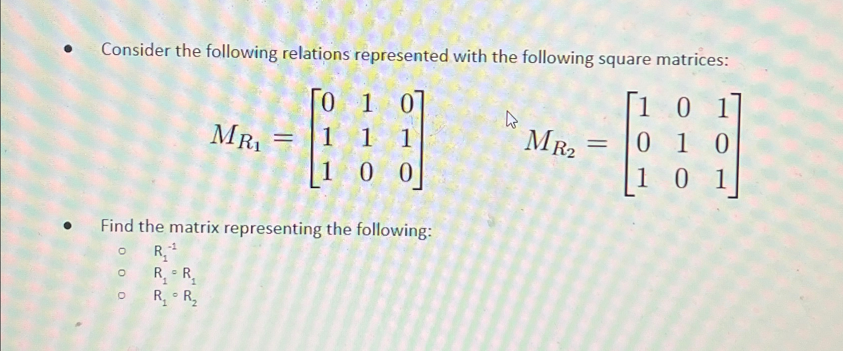 Solved Consider the following relations represented with the | Chegg.com
