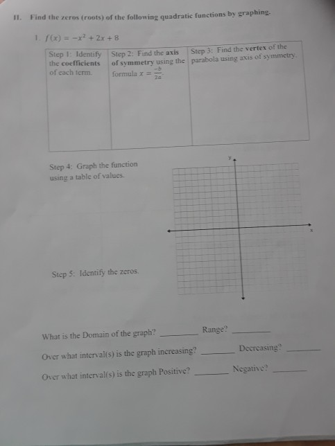 Solved Identify the ZEROS (ROOTS) of a Quadratic function | Chegg.com