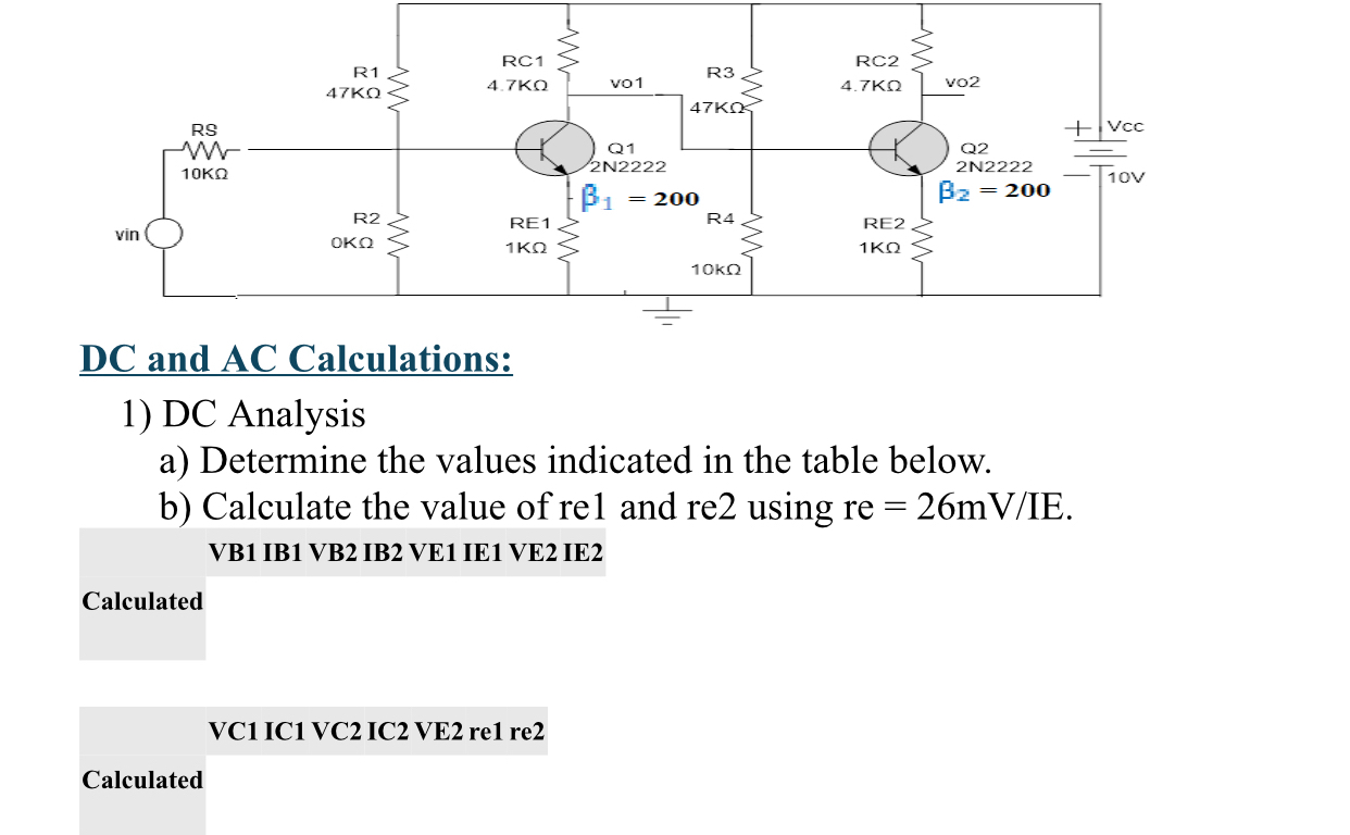 Solved DC Analysisa) ﻿Determine the values indicated in the | Chegg.com