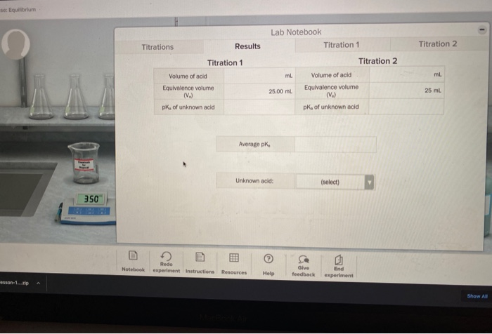 Solved se: Equilibrium o Lab Notebook Titration 1 Titrations | Chegg.com