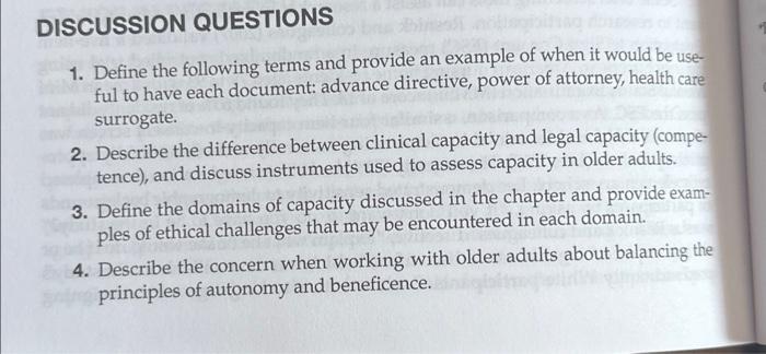 Solved DISCUSSION QUESTIONS 1. Define the following terms | Chegg.com