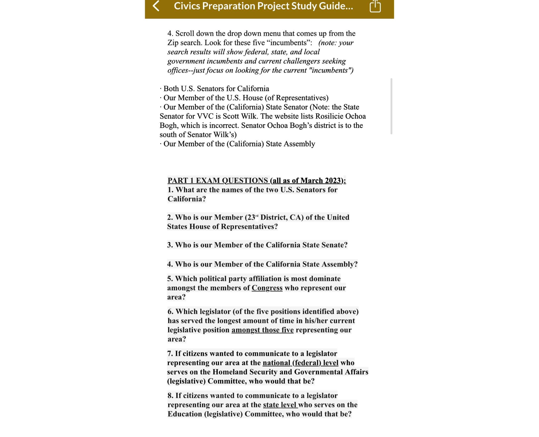 Solved Civics Preparation Project Study Guide...4. ﻿Scroll | Chegg.com