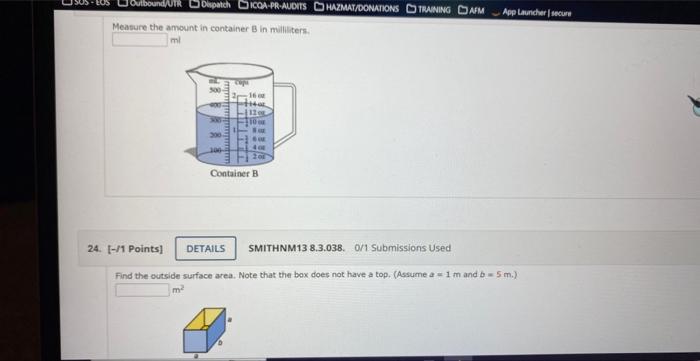 Solved Measure the amount in container B in millititers. ml | Chegg.com
