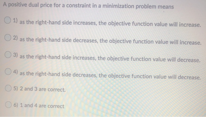 Solved A positive dual price for a constraint in a | Chegg.com