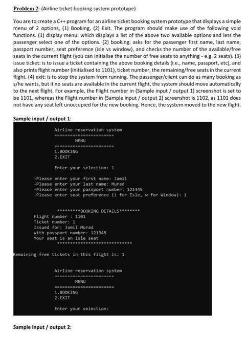 Solved Problem 2: (Airline ticket booking system prototype) | Chegg.com
