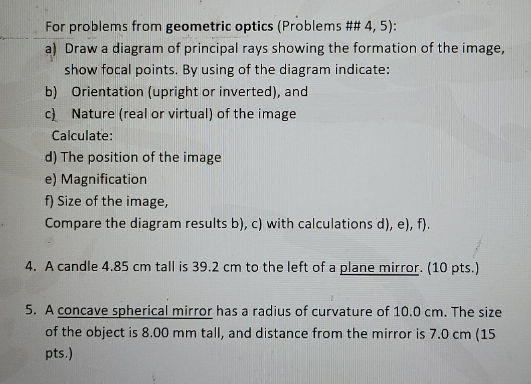 Solved For problems from geometric optics (Problems ## 4,5): | Chegg.com