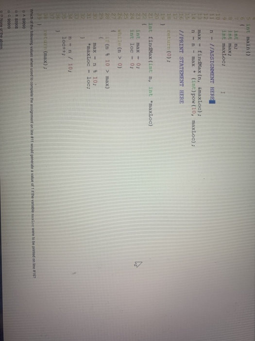 Solved 5 int main() B int n; int maxi int maxLoc; n- | Chegg.com