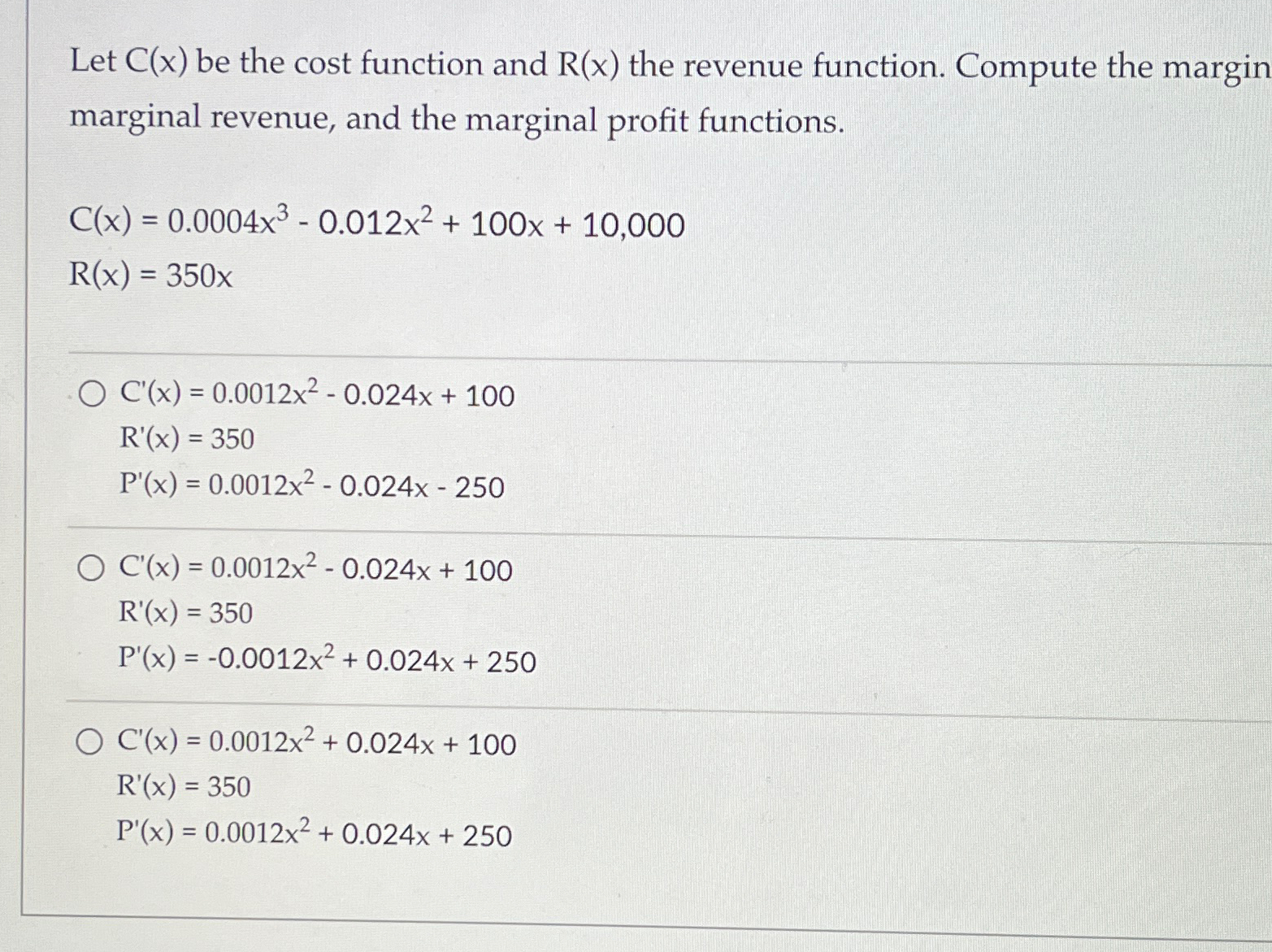 Solved Let C(x) ﻿be the cost function and R(x) ﻿the revenue | Chegg.com
