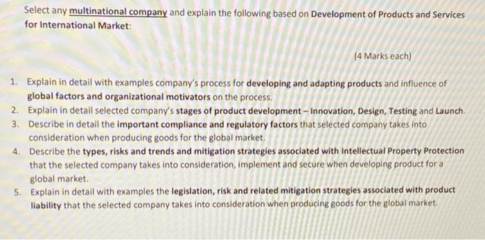 Solved Select any multinational company and explain the | Chegg.com