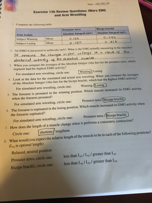 Exercise 13a Review Questions: iWorx EMG and | Chegg.com