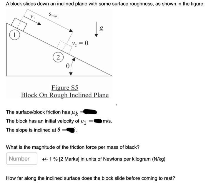 Solved A block slides down an inclined plane with some | Chegg.com