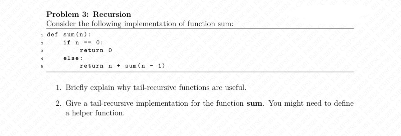 Problem 3: Recursion()Briefly explain why | Chegg.com