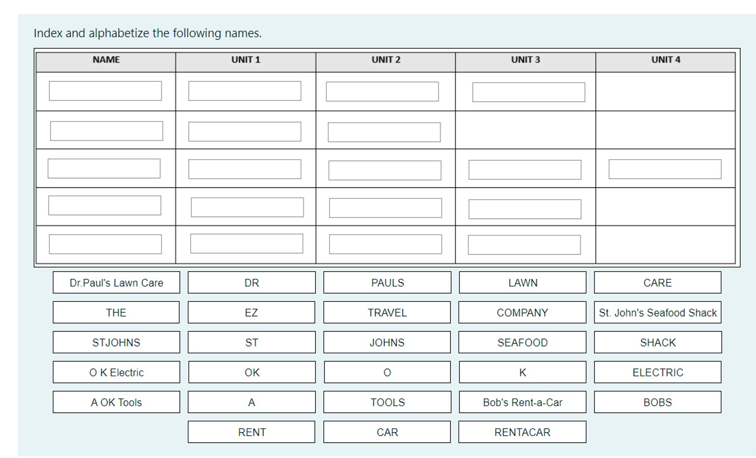 Solved Index and alphabetize the following names. | Chegg.com