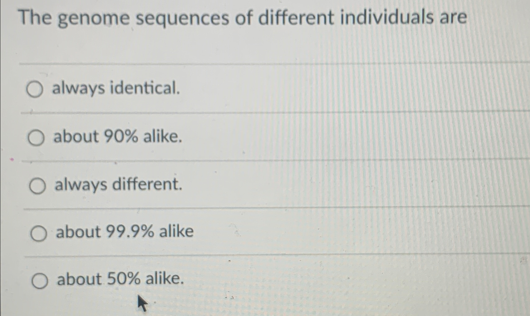 Solved The genome sequences of different individuals | Chegg.com