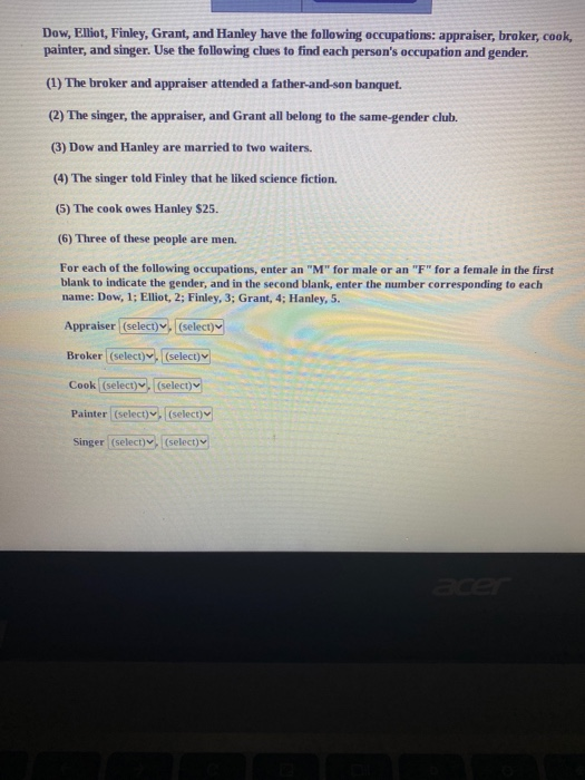 Solved Dow, Elliot, Finley, Grant, and Hanley have the | Chegg.com