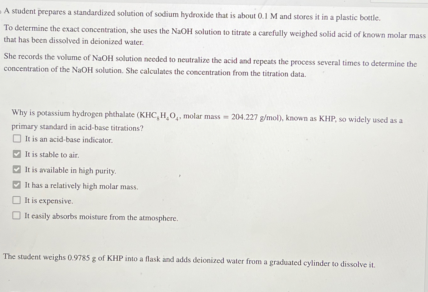 Solved A student prepares a standardized solution of sodium | Chegg.com