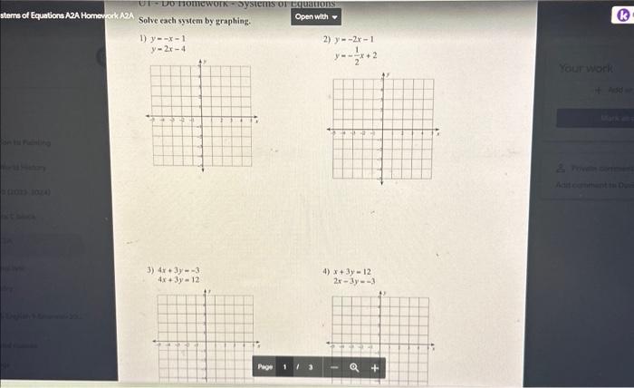 Solved Solve each system by graphing: 1) y=−x−1y=2x−4 2) | Chegg.com