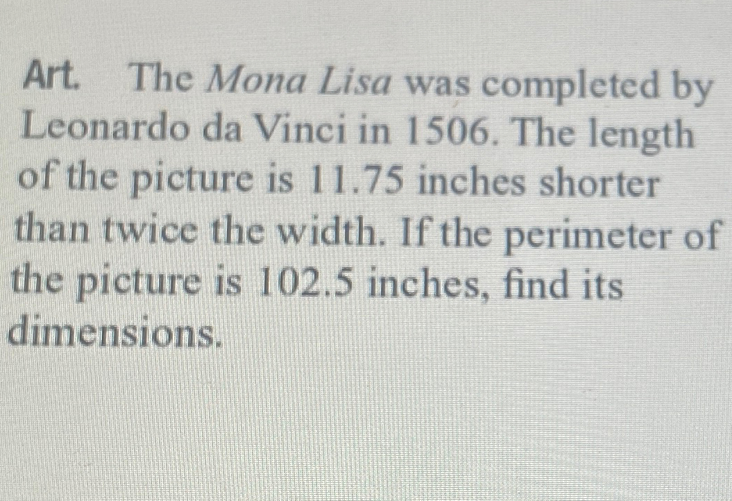 Solved Art. The Mona Lisa was completed by Leonardo da Vinci | Chegg.com