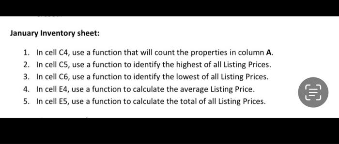 Solved January Inventory sheet: 1. In cell C4, use a | Chegg.com