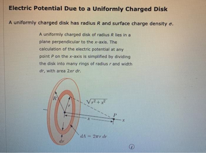 Electric Potential Due to a Uniformly charged Disk A | Chegg.com