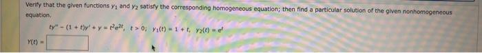 Solved Verify that the given functions Yi and Y2 satisfy the | Chegg.com