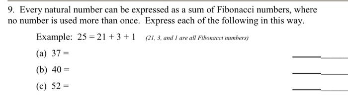 Solved 9. Every natural number can be expressed as a sum of | Chegg.com