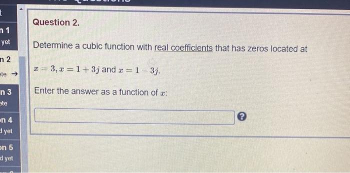 Solved Question 2. n1 yet Determine a cubic function with | Chegg.com