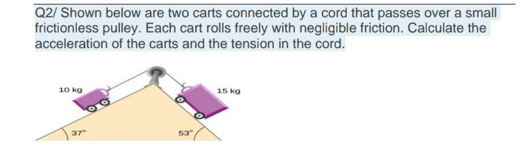 Solved Q2/ Shown below are two carts connected by a cord | Chegg.com