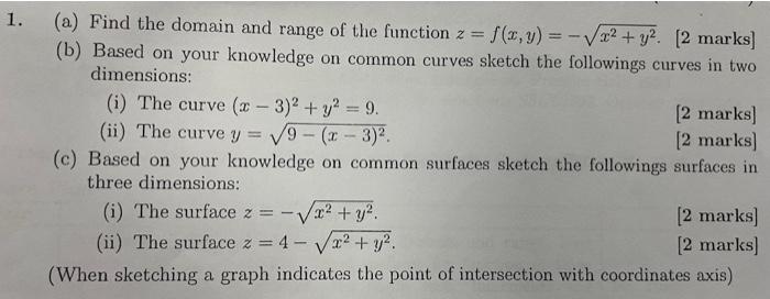 Solved 1. 2 (a) Find the domain and range of the function z | Chegg.com