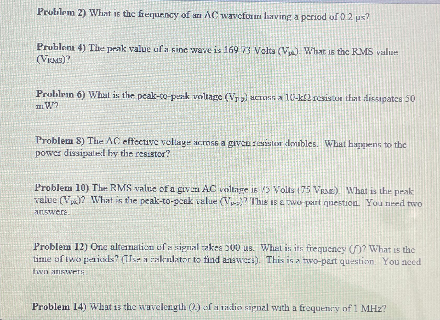 Solved Problem 2) ﻿What is the frequency of an AC waveform | Chegg.com