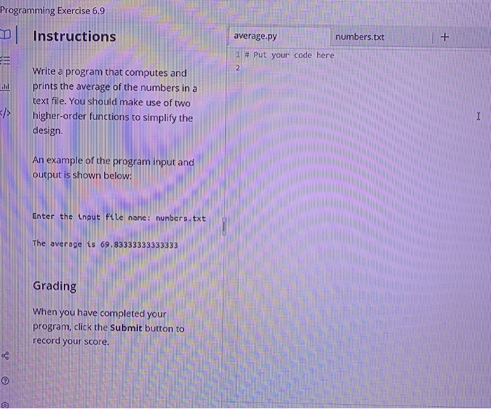 Solved Programming Exercise 6.9 | Instructions average.py | Chegg.com