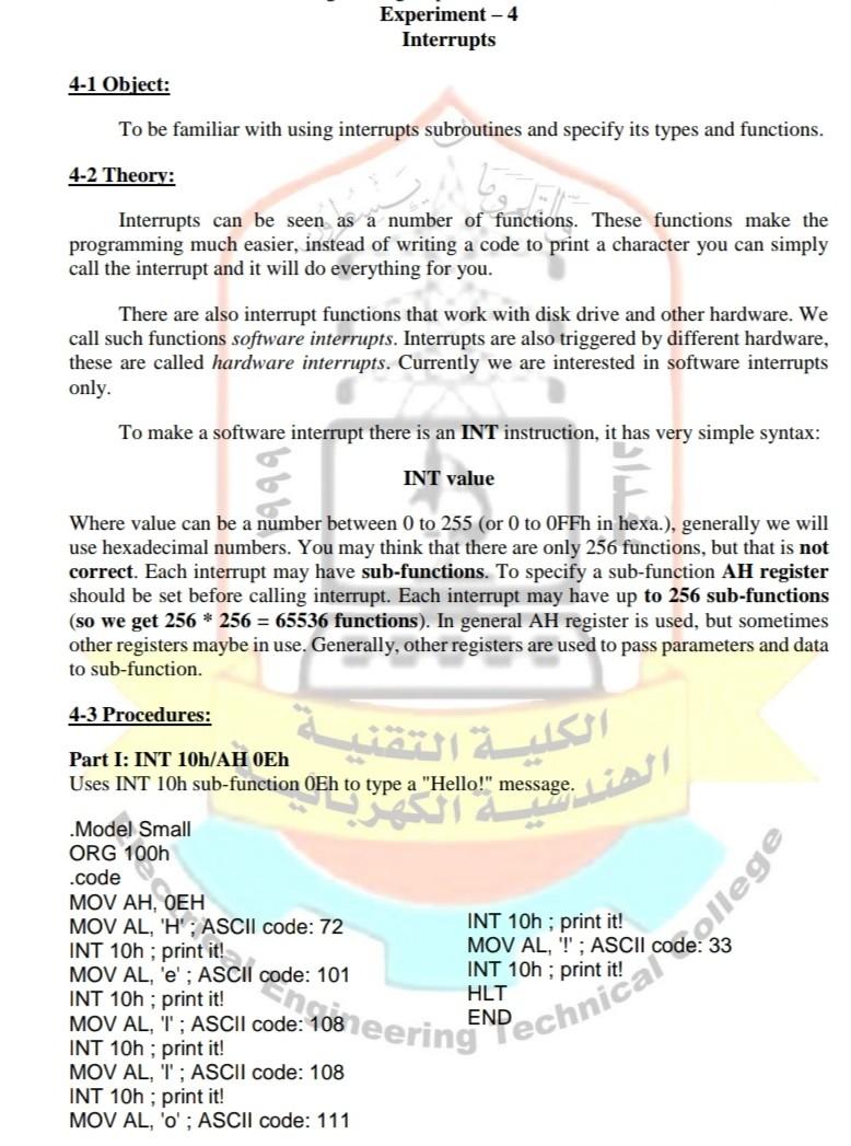 Solved Discussion: 1. Use INT 21h/ Ah=02 to outputting the | Chegg.com