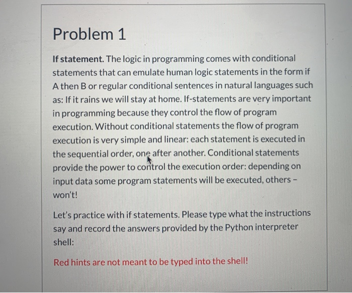 Solved Problem 1 If statement. The logic in programming | Chegg.com