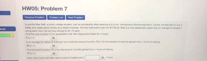 Solved HWO5: Problem 7 Previous Problem Problem List Next | Chegg.com