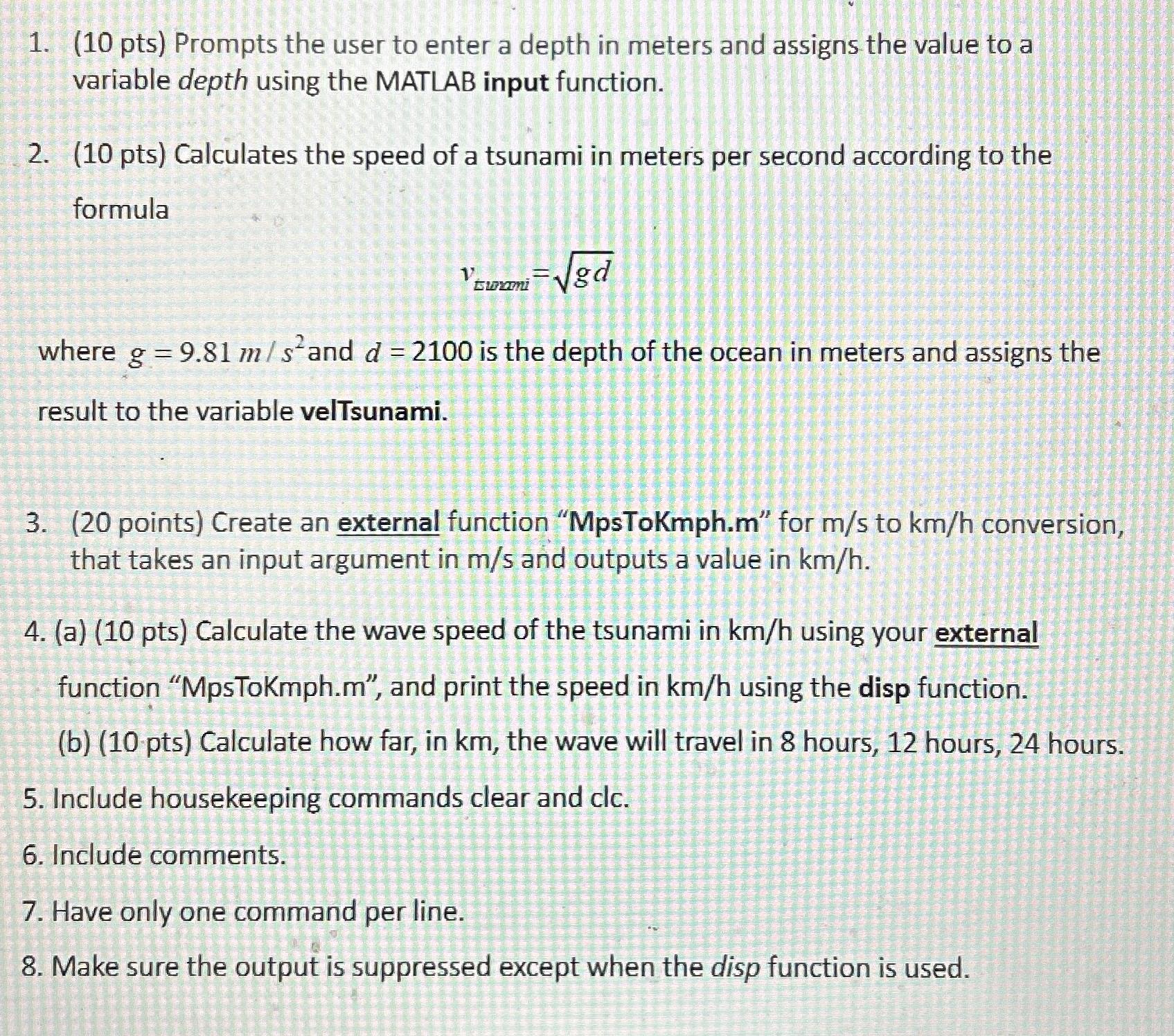 Solved (10 ﻿pts) ﻿Prompts the user to enter a depth in | Chegg.com
